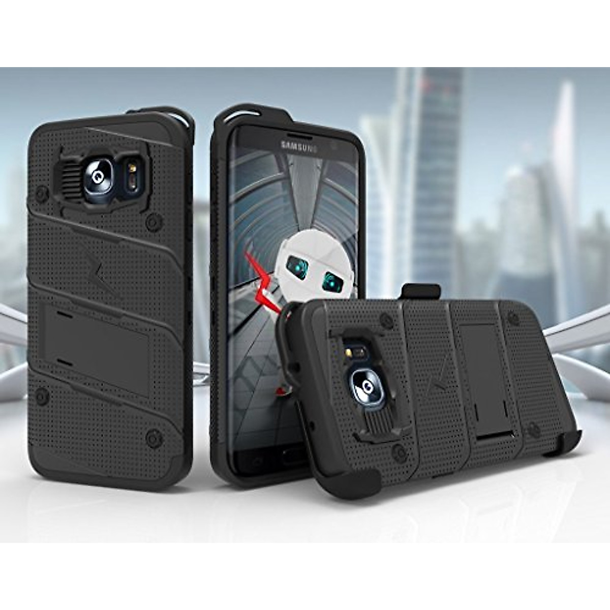 ZIZO Bolt Series Samsung Galaxy S7 Edge Case Military Grade Drop Tested with Tempered Glass Screen Protector Holster Black