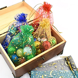 Renashed 100Pcs Moon Stars Sheer Organza Bags with Drawstring 10 Colors, Wedding Favor Bags Jewelry Gift Bags for Wedding Party Valentine's Day, Festival Organza Bags (5 * 7inch/ 13 * 18cm)
