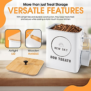 NewSky Dog Treat Container | Dog Treat Jar Set of 2 with Airtight Wooden Lid | Dog Treat Canister and Storage 7.8x6.2 & 7.3x5.5 | Dog Cookie Jar for kitchen Counter - Pet Treat Container – White