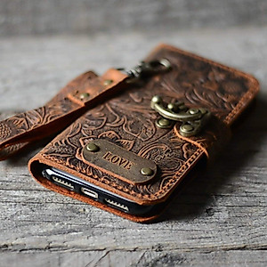 Handmade Genuine Leather Wallet Case For Iphone 15 Pro Max Case For Iphone 15 plus 15 pro 14 13 Mini 12 Xs Max With Wristlet Brown