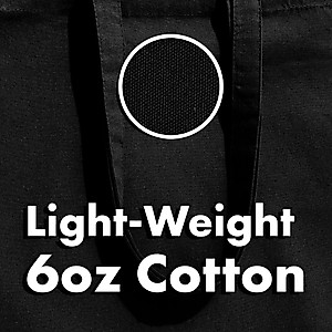 Carrywell (Not Made In China) Bulk Cotton Canvas Tote Bags, Lightweight Reusable Cloth Shopping Bag For Groceries, Promotions and Advertising, Blank Organic Cotton (1 Pack, Black)