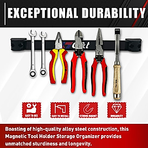 Magnetic Storage Organizer Tool Holder, Magnetic Tool Holder Strip, 6-Pack Magnetic Tool Bar,1-Pack Wrist Magnetic Holder for Garage,Shop and Kitchen | Garage Wall Mount Rack- Mounting Screws Included