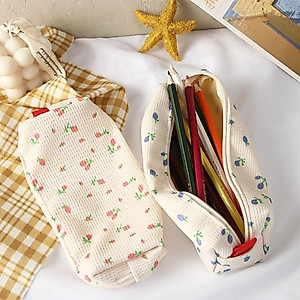 Fresh Style Pencil Bag,Small Flowers Pencil Cases,Simple Pen Bag,Cute Pen Box,Floral Pen Holder,Cosmetic Makeup Bag,Large Pen Pencil Pouch Bag(Pink)