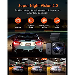 Vantrue E2 Dash Cam Front and Rear with Voice Control, 2.7K + 2.7K Dual Dash Camera for Cars, WiFi, GPS, STARVIS Night Vision, Buffered Parking Mode, G-Sensor, 2.45" IPS, 160°, WDR, Support 512GB
