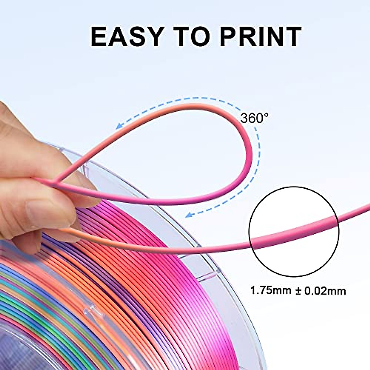 3D Silk PLA Filament, Rainbow PLA,3D Printer Filament 1.75mm, 3D Printing Filament +/-0.02mm, 1kg/2.2lbs Fit Most FDM 3D Printers (Silk Rainbow 663_ Pinkycolor)