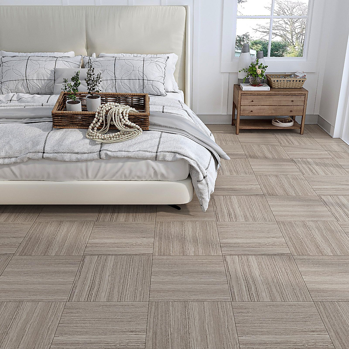 VaryStyle 12x12 Vinyl Flooring Peel and Stick Wood Look Floor Tile - 10 Pack Waterproof Self Adhesive Removable Sticky Tiles for Bathroom, Bedroom, Kitchen