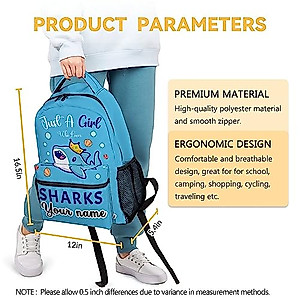 COOPASIA Personalized Shark Backpacks for Boys Girls, 16 Inch Cute Backpack for School, Blue Adjustable Straps, Durable, Lightweight, Large Capacity Bookbag for Kids