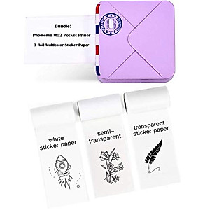Phomemo M02s Mini Bluetooth Thermal Pocket Printer (Green) with 3 Rolls Adhesive White/Transparent/Semi-Transparent Paper, Compatible with iOS + Android for Plan Journal, Study Notes, DIY, Work, Gift