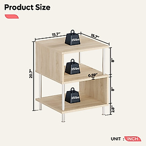 Bestier Night Stand, End Table S-Shaped Side Table with Storage Shelf, 3 Tier Sofa Table for Living Room, Bedside Tables for Bedroom, Small Tables for Small Spaces (Light Oak, 15.8 Inch)