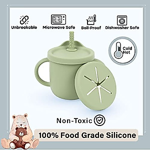 RQ Brothers Sippy Cups - Silicone Toddler Cups with Straw and Handle Kids Cups Training Cups with Lids 6-18 months Toddler Water Bottle BPA Free Baby Bottle 8.4oz Sippy Cup (Green)