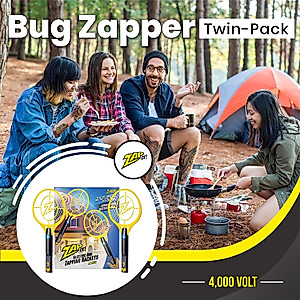 ZAP iT! Electric Fly Swatter Racket, Mosquito & Fly Zapper Racket - High Duty 4,000 Volt Electric Handheld Bug Zapper Racket - Fly Killer USB Rechargeable Indoor Safe - 2 Pack (Large, Yellow)