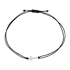 Silpada 'Simplex Cross' Black Cord Cross Bolo Charm Bracelet in Sterling Silver, 10"