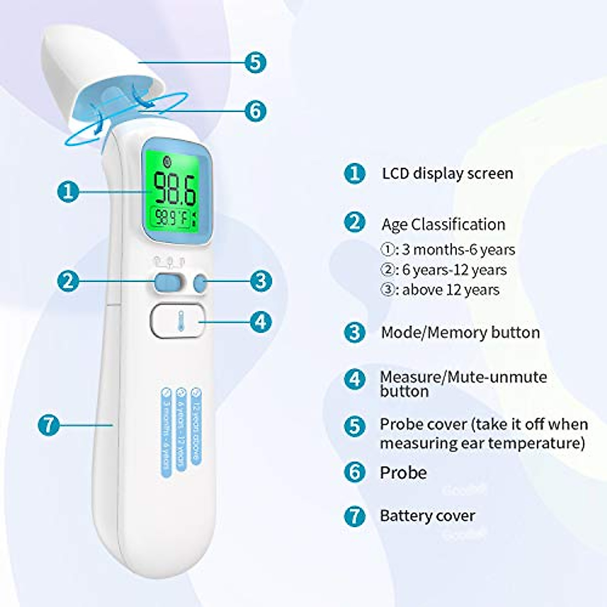 GoodBaby Touchless Thermometer for Adults,Forehead and Ear Thermometer for Fever,Infrared Magnetic Thermometer for Baby Kids Adults Surface and Room