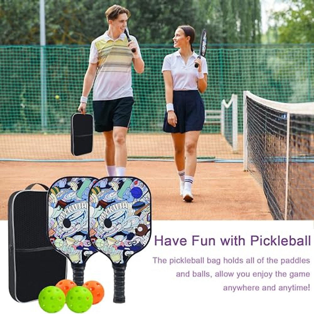 MYKUJA Pickleball Paddles Set of 2 |Fiberglass Pickleball Paddles with 4 Pickleball Balls,1 Pickleball Bag|Pickle Ball Paddles |Pickleball Gifts for Beginners(Youth Pickleball Paddles)
