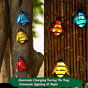 RAVTEK Solar Bee Lights, Smart Lighting Fairy Lights Outdoor with Switch, Waterproof Solar Decor Lights for Patio Garden Yard Bedroom (Yellow)