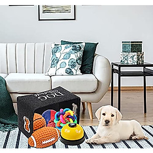 Brabtod Large Dog Toy Bin Dog Toy Storage Box Pet Toy Basket Collapsible Felt Open Storage Bin Cubes Organizer with Handles for Dog Leash Blanket Grooming Supplies -Dark Gray