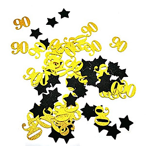 90 Confetti 90th Birthday Confetti-Number 90 Confetti 90th Anniversary Party Confetti for Party Table Decoration Supplies or DIY 120 PCS (Gold Black)