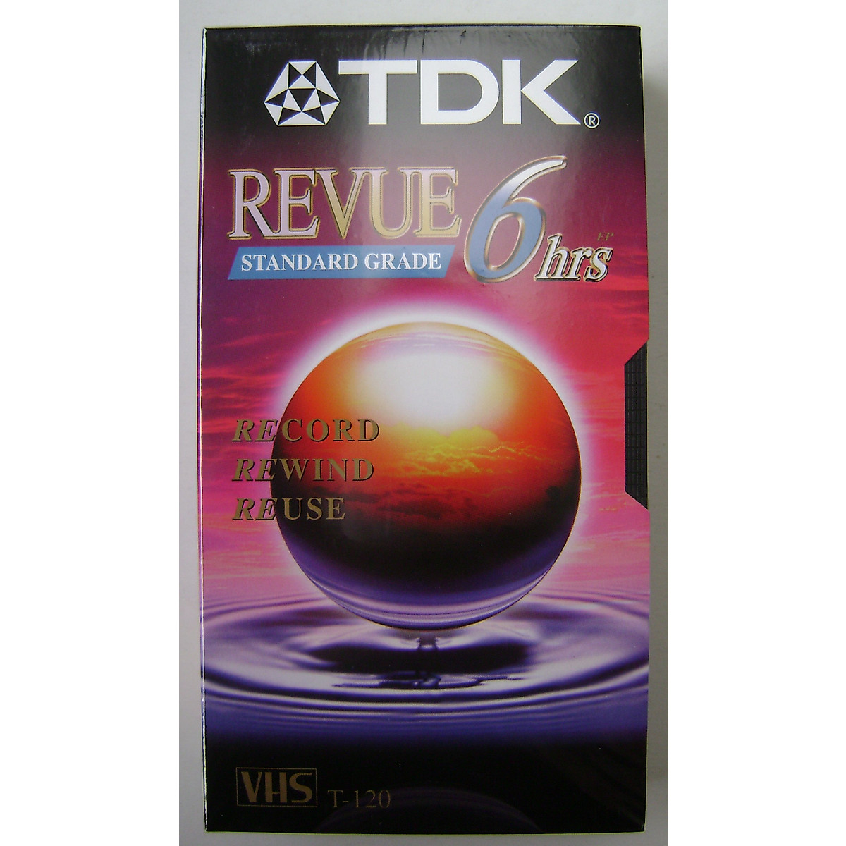 TDK T-120 Revue Standard Grade VHS Video Cassette Tape - 6 hours - Record, Rewind, Reuse