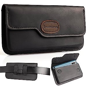 Tallywave Horizontal Cell Phone Pouch for Belt, Leather Phone Holster with Belt Clip for Phone 14 Pro Max, Galaxy S23 Ultra for Smartphone with Protective Case,Phone Belt Holder,XL,Black