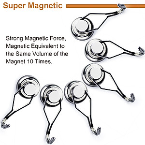 DIYMAG Swivel Swing Magnetic Hooks,Strong Heavy Duty Neodymium Magnet Hooks - Great for Your Refrigerator and Other Magnetic Surfaces - Pack of 6