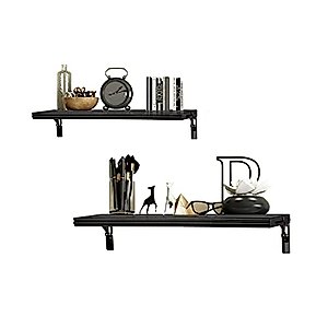 evron Floating Shelves Wall Mounted Set, Water Proof Wall Shelves for Living Room, Dining Room, Bedroom, Kitchen, Office and Greenhouse (Black Set of 2)