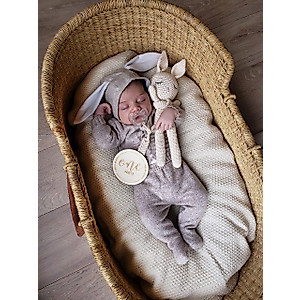 Baby Bunny Hat Bonnet Country Vintage Cotton Linen w/Velvet Rabbit Ears Easter Bonnet Hat (as1, Age, 0_Month, 3_Months, Camel Linen Velvet Bunny)