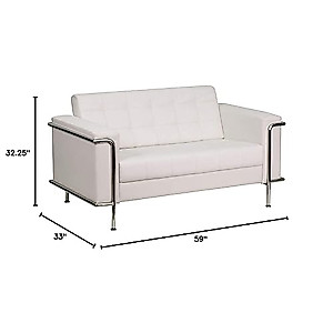 Flash Furniture HERCULES Lesley Series Contemporary White LeatherSoft Loveseat with Encasing Frame