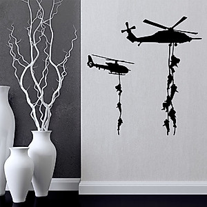 22x22 Helicopter Army Soldier Wall Stickers PVC Vinyl Art Decals Teens Boys Men Military Fans Bedroom Home Decoration
