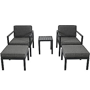 BIADNBZ 5-Piece Outdoor Patio Furniture Set for 4,UV-Resistant Aluminum Alloy Conversation Sofa Chairs with Coffee Table and Stools for Poolside, Garden, Black Frame+Gray Cushion