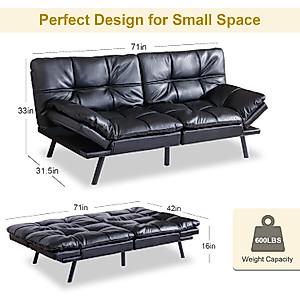 MUUEGM Futon Sofa Couch Bed Memory Foam Futon Couch Convertible Couch Bed Modern Sofa Sleeper Couch Love Seat for Living Room,Small Space,Office,Adjustable Backrests&Armrests Sofabed Black