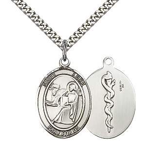 F A Dumont Sterling Silver St. Luke The Apostle Pendant with 24" Stainless Steel Heavy Curb Chain. Patron Saint of Physicians/Painters