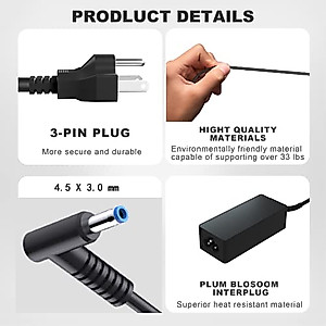 45W Laptop Charger for HP 14 15 inch Laptop 14-dq0030nr 14-dq0070nr 14-dq0060nr 15-f211wm 15-f233wm 15-f278nr 15-r052nr Series 741727-001 19.5V 2.31A Replacement AC Adapter Notebook Power Supply Cord