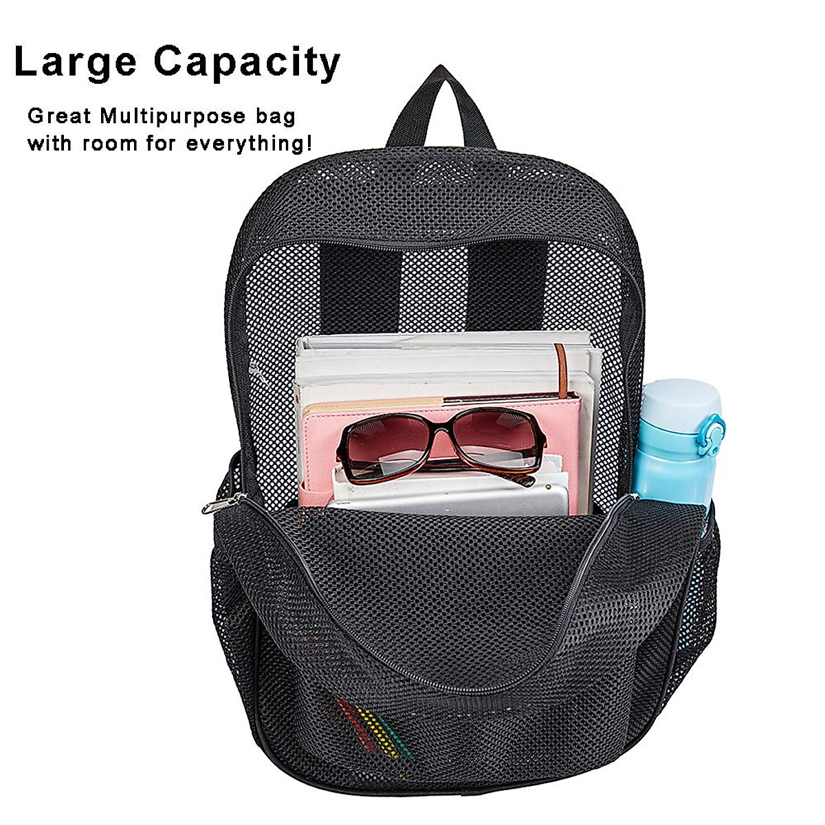 Heavy Duty Mesh Backpack, See Through College Student Backpack with Padded Shoulder Straps for Swimming, Outdoor Sports