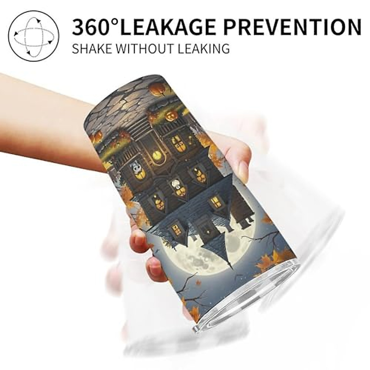 FHENMSA Stainless Steel Insulated Travel Coffee Mug,Moon Castle Print Reusable Car Cup,Thermal Cup for Outdoor with Straw And Lid