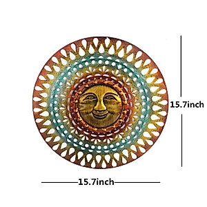 Woerte home 15.75-inch Metal Sun Art Wall Hanging Unique DIY INDOOR and Outdoor Home decoration