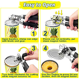 SPIDER GRIP Can Opener Manual, Can Opener with Magnet [Upgraded], No-Trouble-Lid-Lift, Handheld Can Opener Smooth Edge Sharp Blade with Soft Handles, Easy Grip & Heavy Duty, Black