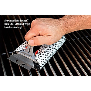 Q-Swiper BBQ Grill Brush with Stainless Steel Scraper. Bristle Free and Wire Free Cleaning. Safe Way to Remove Grease and Grime. Ideal use with The Q-Swiper Grill Cleaning Wipes (Sold Separately).