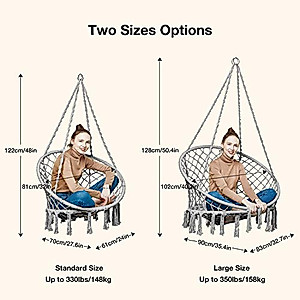 Greenstell Swing Hanging Chair, Hold Up to 350LBS/158KG Hammock Chair with Hanging Kits and Removable & Washable Cushion, Cotton Rope Macrame Swing Chair for Outdoor, Indoor, Grey