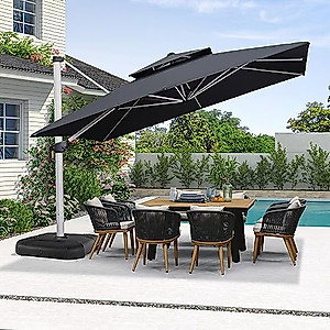 PURPLE LEAF 12 Feet Double Top Deluxe Square Patio Umbrella Offset Hanging Umbrella Cantilever Umbrella Outdoor Market Umbrella Garden Umbrella, Grey