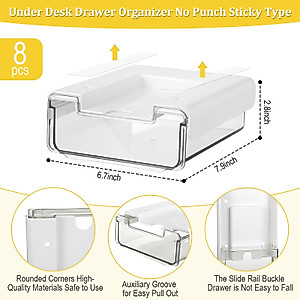 Geetery 8 Pcs Self Adhesive Slide Out Attachable Drawer Tray Under Desk Drawer Table Hidden Storage Mounted Desktop Pencil Holder Tray Drawers Up to 11 lbs Organizer for Office Home School Kitchen