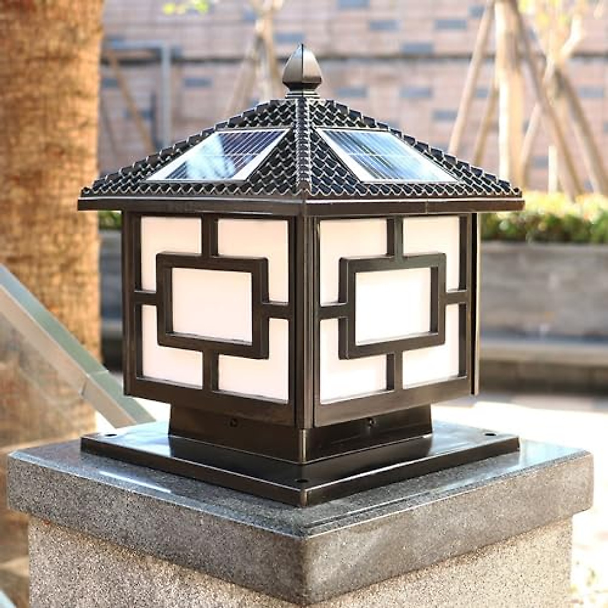 MODEBHD Outdoor Solar LED Pillar Light, Waterproof IP65 Villa Garden Park Post Lamp, On/Off, Patio Garden Post Lantern, Die-cast Aluminum Lamp Holder Traditional Landscape Lighting
