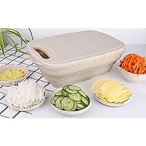 NERIAHKITCHEN Collapsible Cutting Board 9-In-1 Multifunctional Camping Cutting Board Foldable Colander Cutting Board Accessories-Space Saver Fruit & Vegetable Slicer Kit, Strainer-Knives Set (BEIGE)