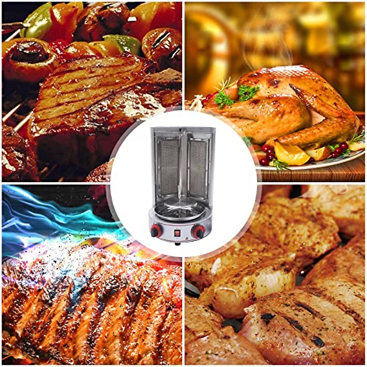 Shawarma Grill Machine Countertop Vertical Rotating Rotisserie Shawarma Machine 110V Doner Kebab Machine Meat Grill Broiler Shawarma Gyro Grilling with Meat Catch Pan for Family Restaurants Gatherings