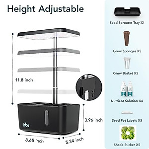 iDOO Hydroponics Growing System, 5-Pod Mini Indoor Herb Garden with Sprouter Tray, Sprouts Growing Kit for Cat Grass, LED Grow Light, Auto-Timer, Pump, Plant Germination Kit, Hydrophonic Planter Gift