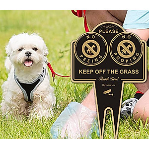 Amexiu No Pooping No Peeing Dog Sign, Keep off Grass Yard Sign Double Sided 15 x 9.5 X 0.08 Inches Rust Free Aluminum Sign, Easy Mounting Waterproof Durable Ink Black Gold Color, 1 Pack