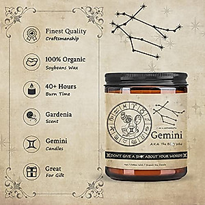 Gemini Astrology Gifts for Women, Don't Give A. Gemini Candle Gifts Decor, May & June Birthday Candles for Sister, Best Friends - Gardenia Scented Candle, 9 OZ