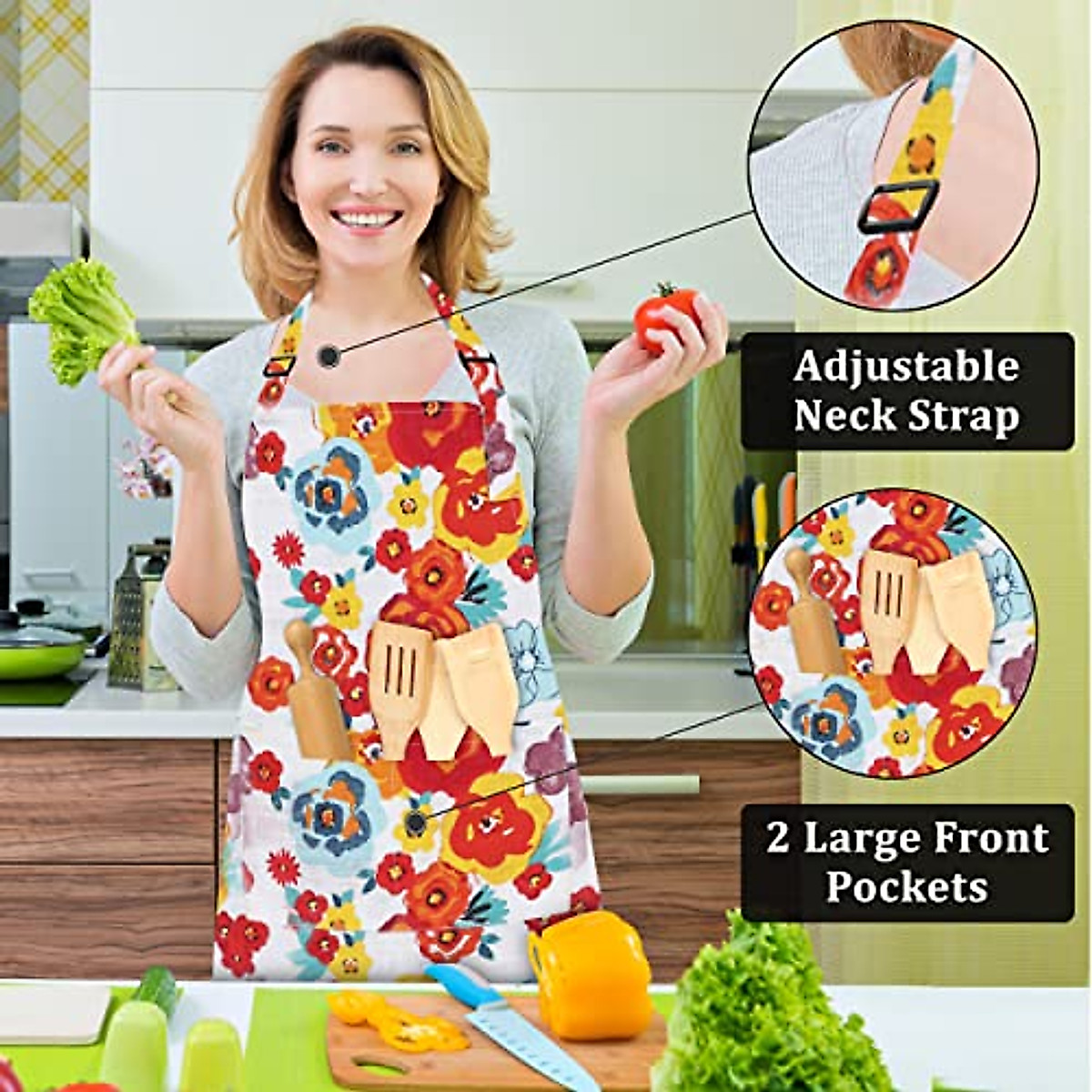 RUVANTI Cotton Enrich Cute Aprons for Women with Pockets Adjustable upto XXL, Cooking, Kitchen, Server, Chef Apron