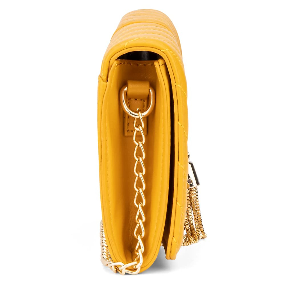 Olivia Miller Women's Fashion Asher Faux PU Leather Quilted Textured w Tassel n Front Flap, Yellow Crossbody Bag Everyday Small Evening Casual Work Purse Handbag