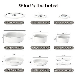 Bazova Pots and Pans Set Nonstick with Detachable Handles, 10 Pcs Ceramic Kitchen Cookware Sets, Stackable Cooking Set for All Stoves Includes Induction, Oven Safe, PFOA & PFAS Free