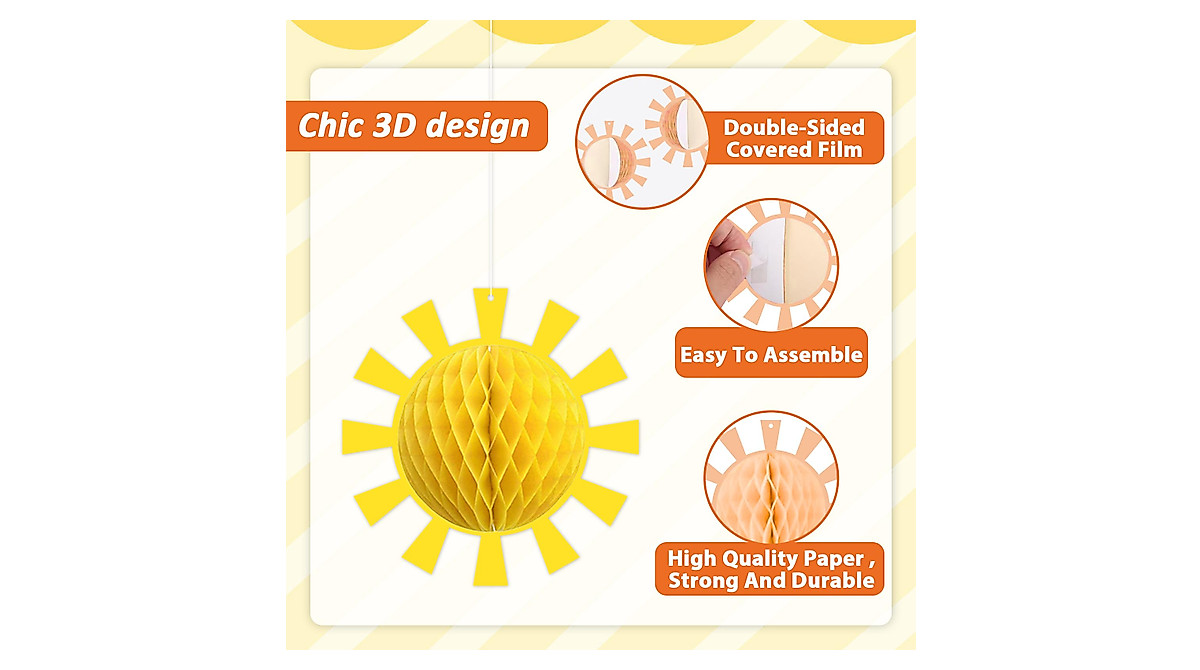 12PCS Boho Sun Party Decor - Honeycomb Balls for Sun Themed Events